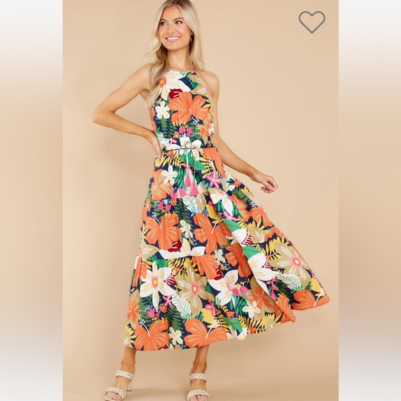 Aakaa | Dresses | Nwt Aakaa Tropical Midi Halter Summer Dress Pink ...